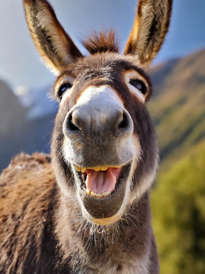 A Happy Donkey in the Nature Stock Illustration - Illustration of eyes ...