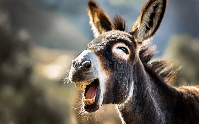 A Happy Donkey in the Nature Stock Illustration - Illustration of nose ...