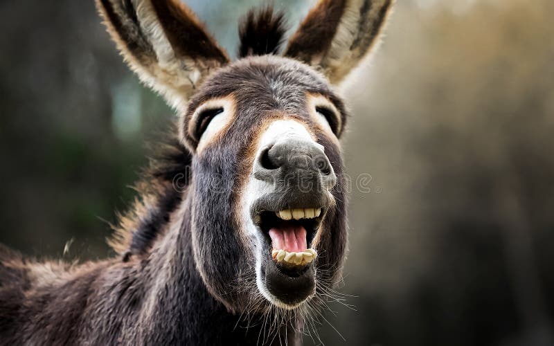 A Happy Donkey in the Nature Stock Illustration - Illustration of nose ...