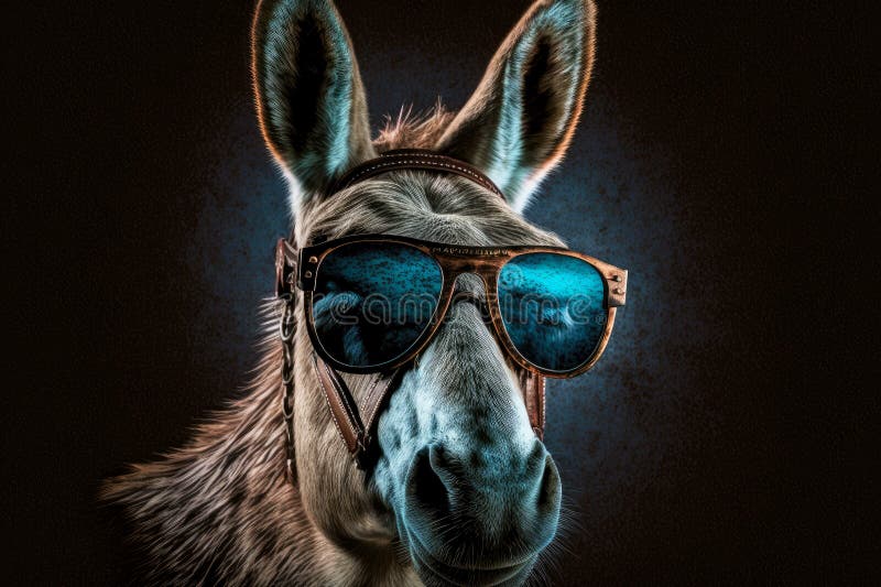 Portrait of Donkey with Sunglasses on a Dark Background Stock ...