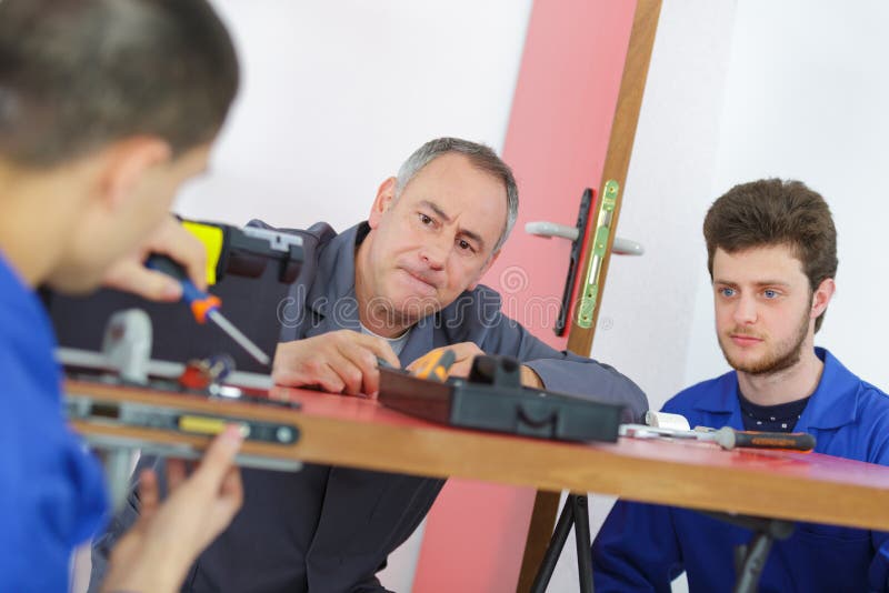 Portrait Door Building Apprentice Stock Image - Image of male ...