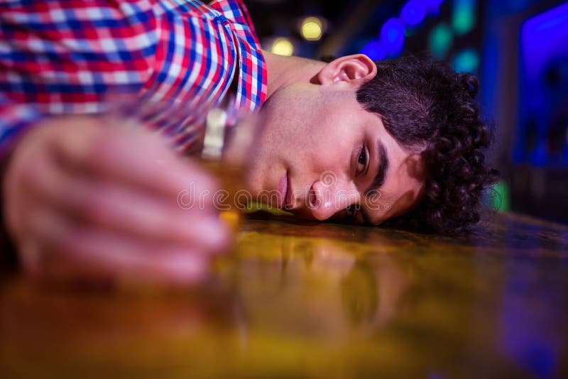 Portrait of Drunk Man at Bar Counter Stock Photo - Image of glass ...