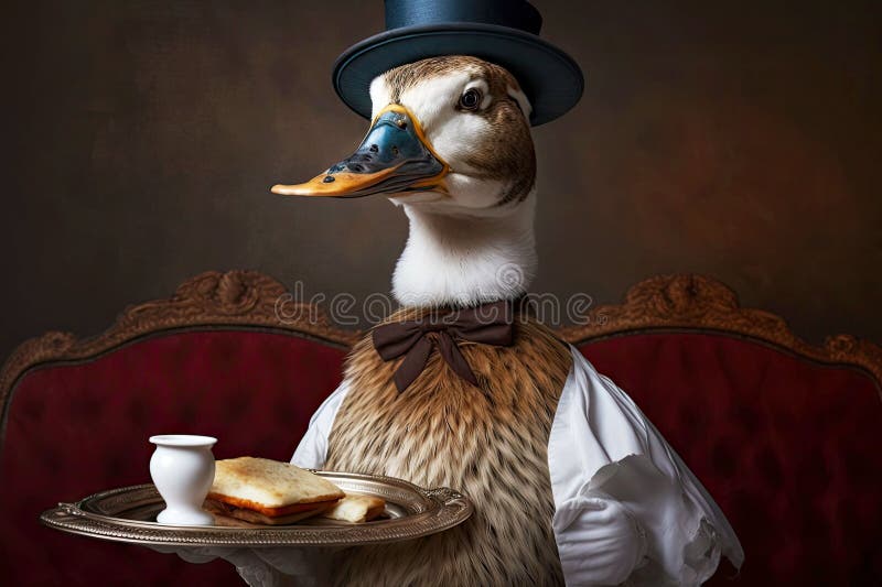 Portrait of Duck As a Waiter with an Empty Tray Stock Illustration ...