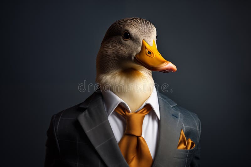 Portrait of a Duck in a Suit and Tie on a Dark Background ...