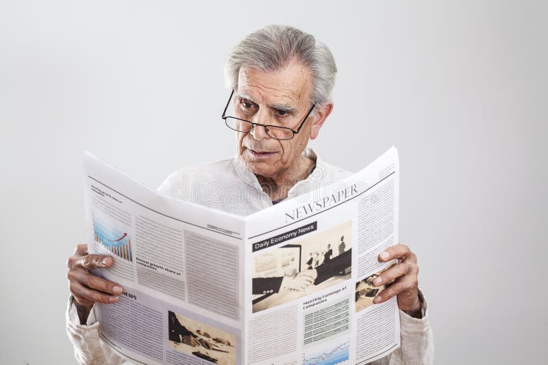 Portrait Elderly Man Reading Newspaper Stock Image - Image of printed ...