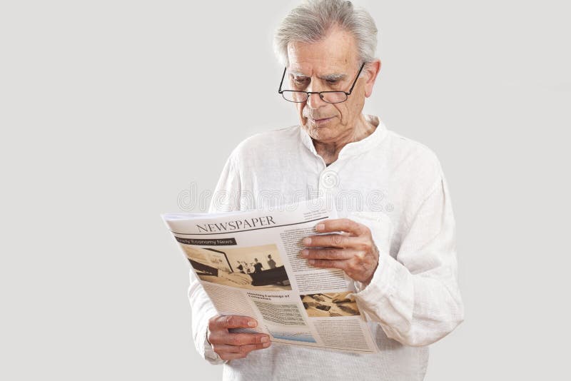Portrait Elderly Man Reading Newspaper Stock Image - Image of reader ...