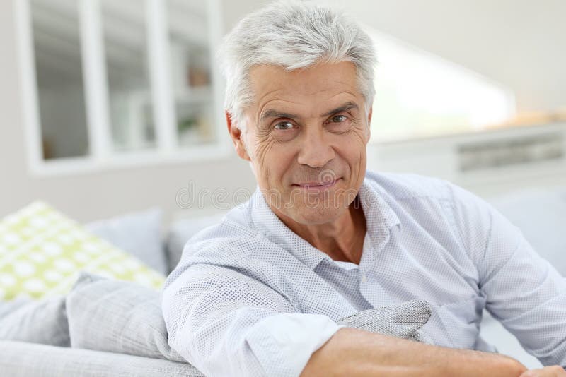 Portrait of Elderly Man Sitting at Home Stock Photo - Image of casual ...