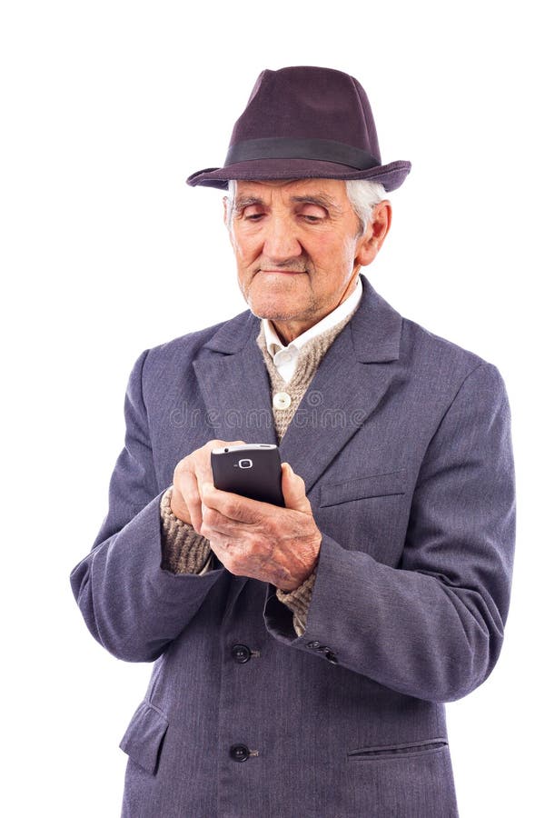 Old man using smart phone stock photo. Image of adult - 25013670