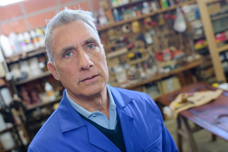 Portrait Elderly Man in Workshop Stock Image - Image of tools, worker ...