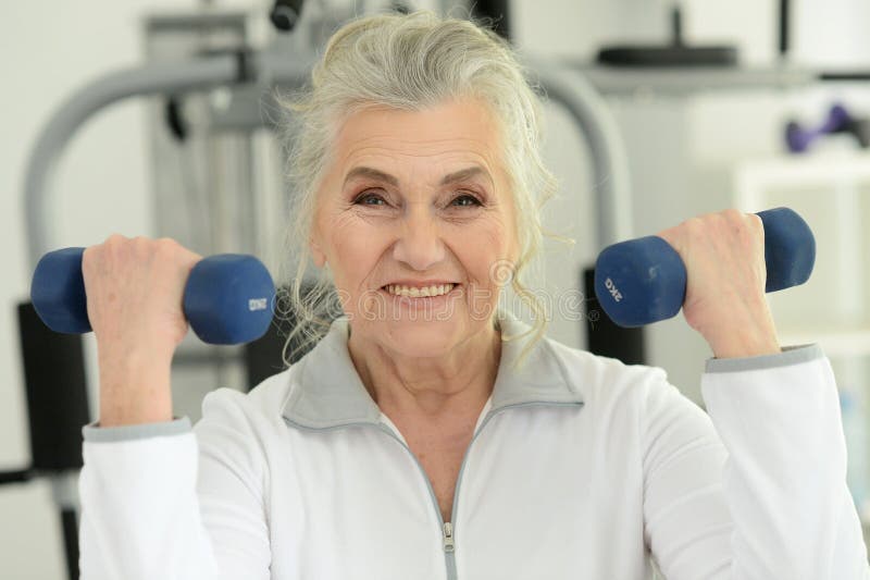 Portrait of an Elderly Woman in Gym Stock Image - Image of fitness ...