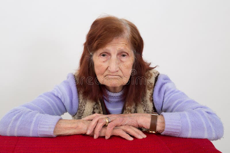 Portrait of an Elderly Woman with Sad Face Expression Stock Photo ...