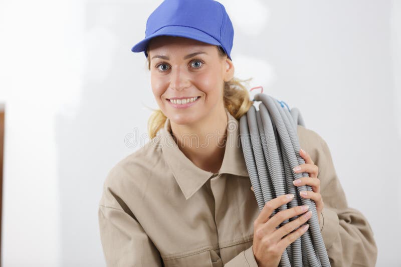 Portrait Electrician Women at Work Stock Photo - Image of cabinet ...