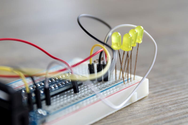 A Portrait of LEDS Wired into a Breadboard Creating an Electronic ...