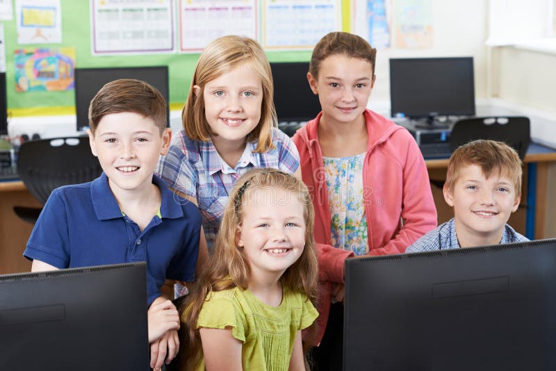 Portrait of Elementary School Pupils in Computer Class Stock Image ...