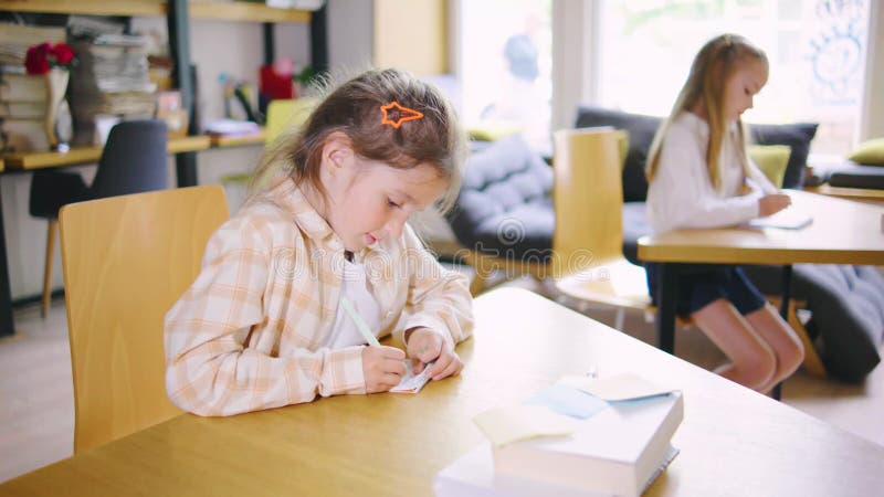 Portrait of an Elementary School Student Sitting at the Front Desk ...