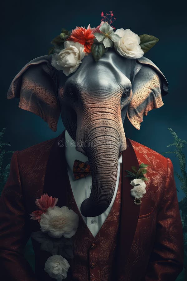 Portrait of Elephant in Elegant Suit. Generative AI Stock Illustration ...