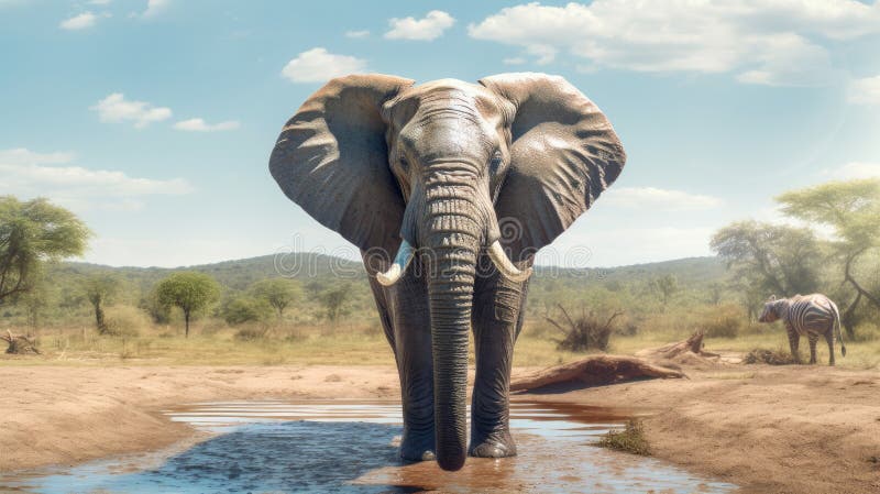 Portrait of an Elephant Standing. Generative AI Stock Illustration ...