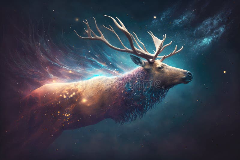 Portrait of Elk Flying in Space Stock Illustration - Illustration of ...