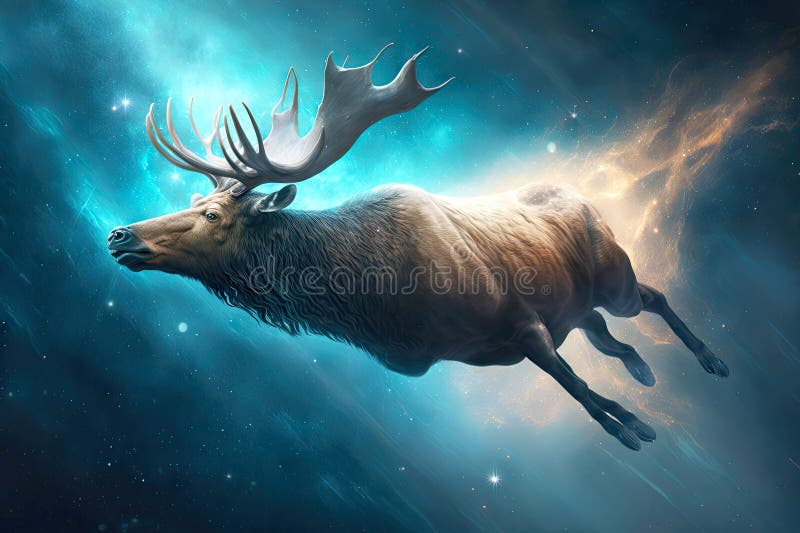 Portrait of Elk Flying in Space Stock Illustration - Illustration of ...