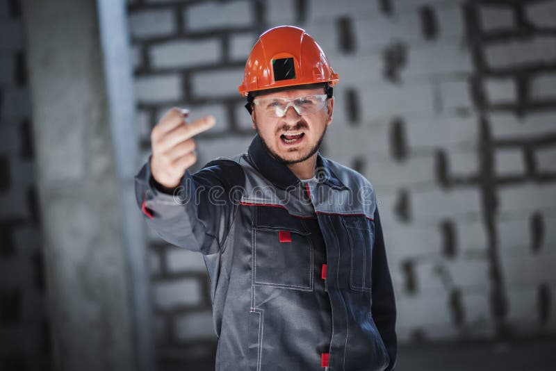 Portrait of an Emotional Angry Construction Worker Stock Photo - Image ...