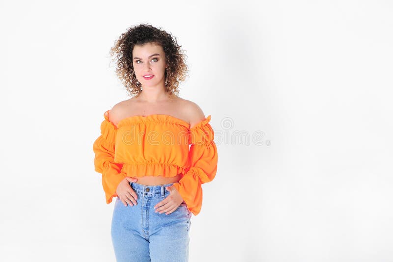 Portrait Of Emotional Beautiful Curly Woman Stock Image Image Of