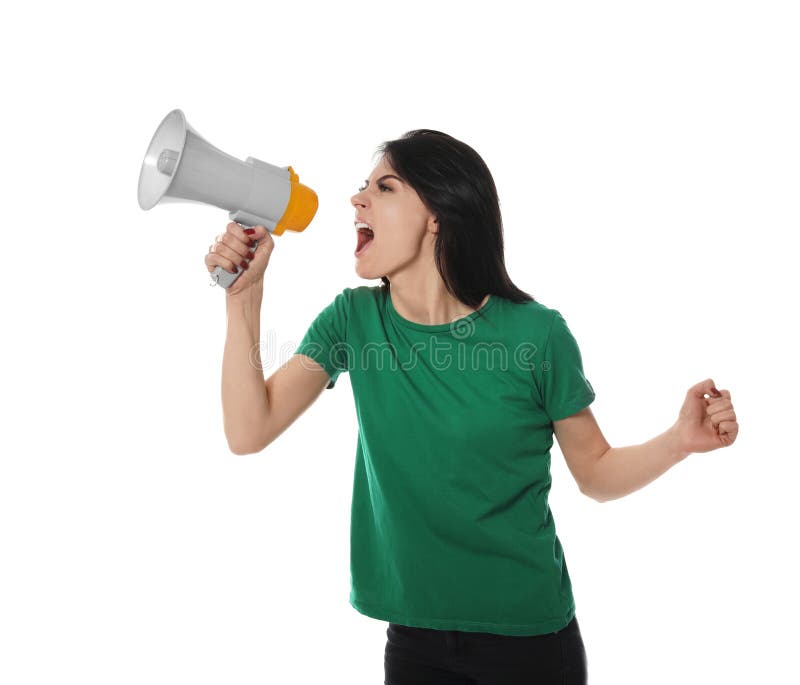 Portrait of Emotional Woman Using Megaphone Stock Photo - Image of ...