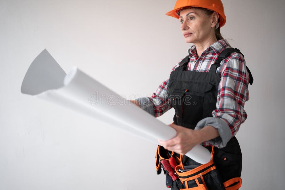 Portrait Engineer-architect with Blueprints in His Hands. Architect in Construction Uniform ...