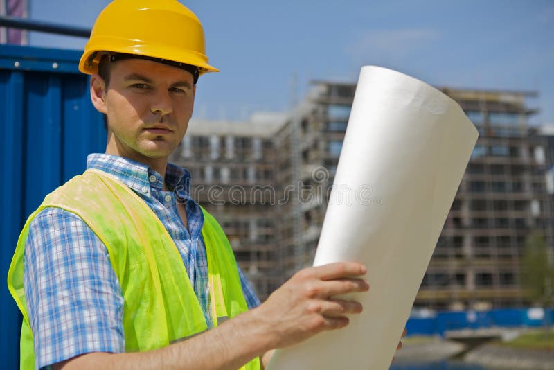 Portrait of Engineer Holding Blueprint at Construction Site Stock Image ...