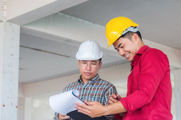 Portrait of Engineer Talking about Construction Job with Commitment To ...