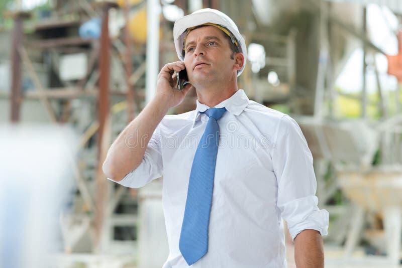 Portrait Engineer Talking on Phone Stock Image - Image of white, work ...