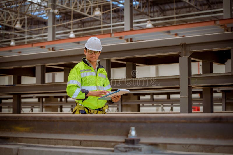 Portrait Engineer Under Inspection and Checking Construction Process ...