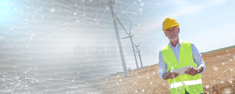 Portrait of Engineer Using Digital Tablet for Wind Turbine Inspection ...