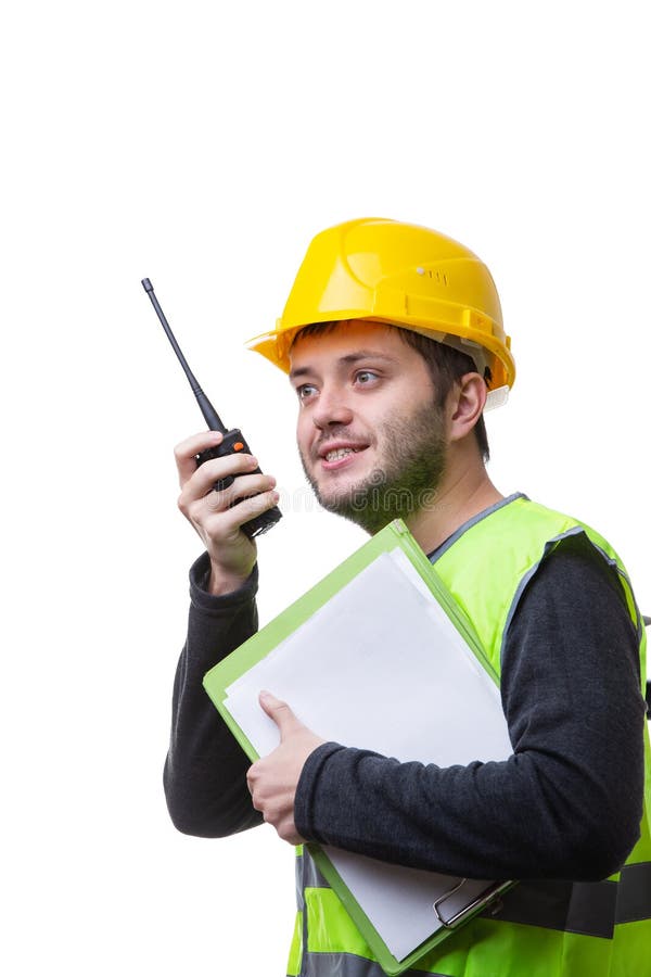 Portrait of Engineer on White Backgroun. Stock Image - Image of ...