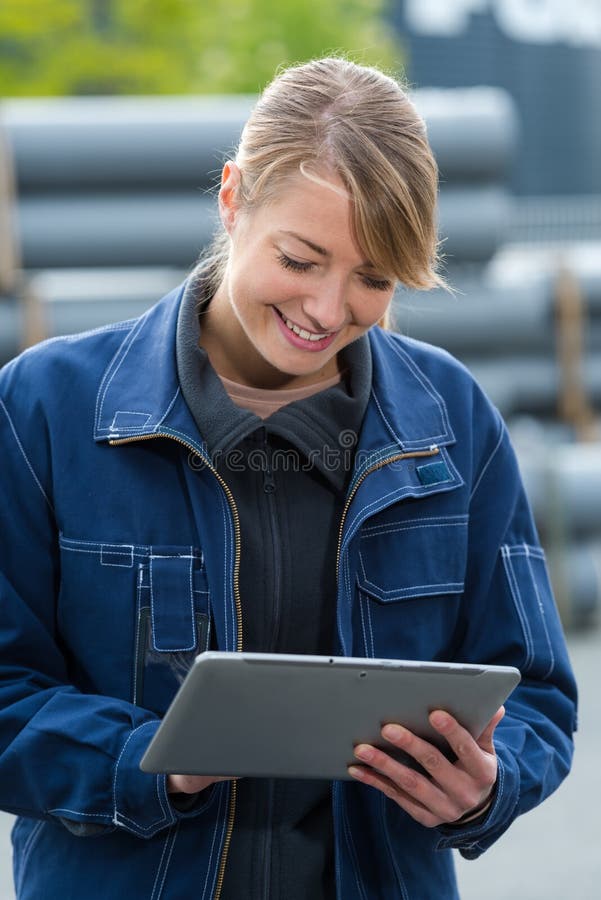 Portrait Engineer Woman Working at Workplace Stock Photo - Image of ...