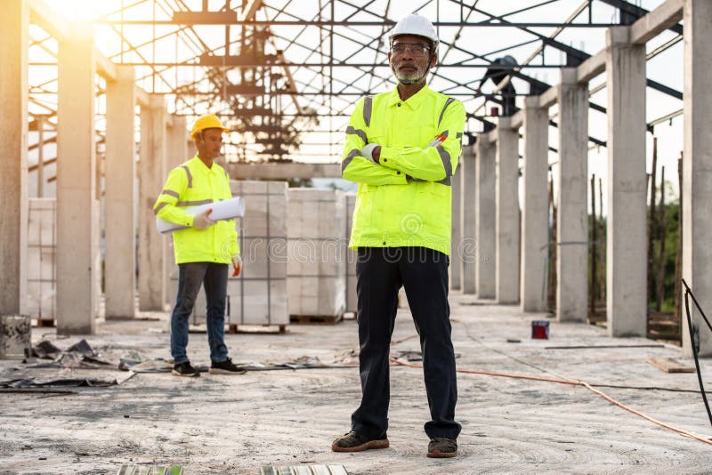 Portrait of Engineering and Worked in the Construction Site Stock Image ...