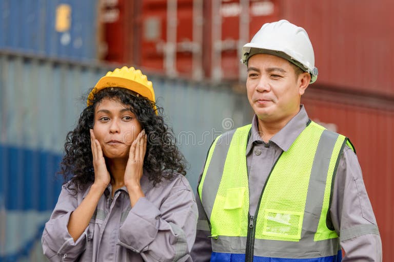 Portrait of Engineers at Shipping Container Yard, Engineer Team Working ...