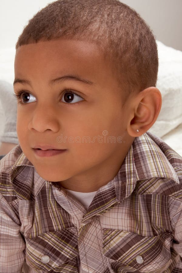Portrait of Ethnic Little Boy in Checkered Shirt Stock Image - Image of ...