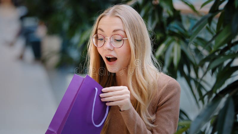 Portrait Excited Shocked Amazed Surprised Caucasian Woman With Glasses