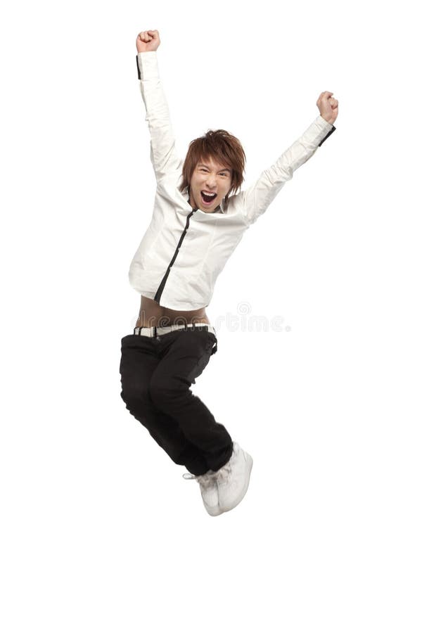 Portrait of an Excited Young Man Mid-air Stock Photo - Image of adult ...
