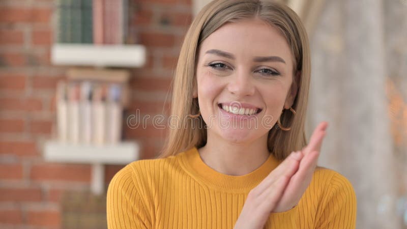 Portrait of Excited Young Woman Clapping Stock Photo - Image of white ...