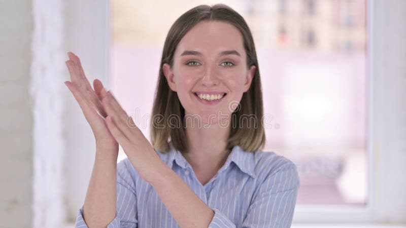 Portrait of Excited Young Woman Clapping Stock Image - Image of ...