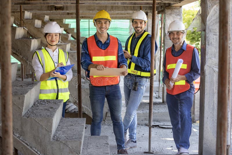 Portrait of Experienced Diversity Team of Engineer, Architect, Worker ...