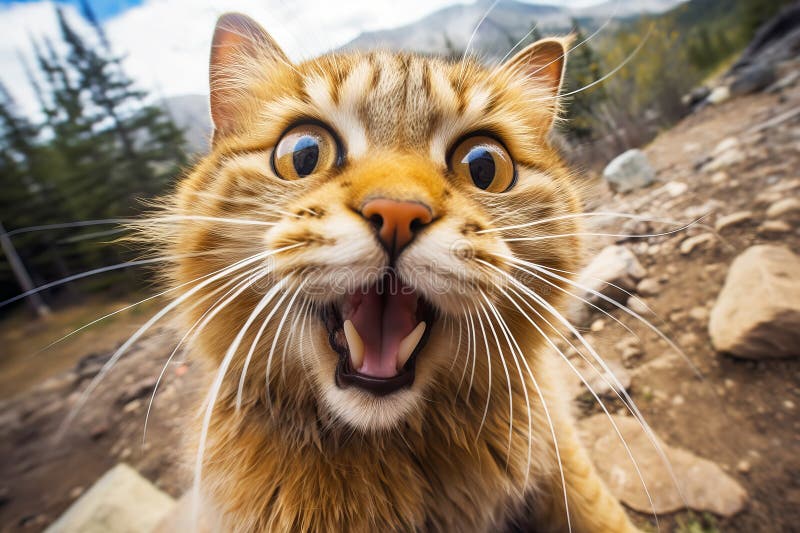 Portrait of an Expressive Cat with an Impudent Look and an Open Mouth ...