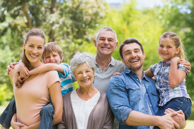 Portrait of Extended Family Group in Park Stock Image - Image of ...