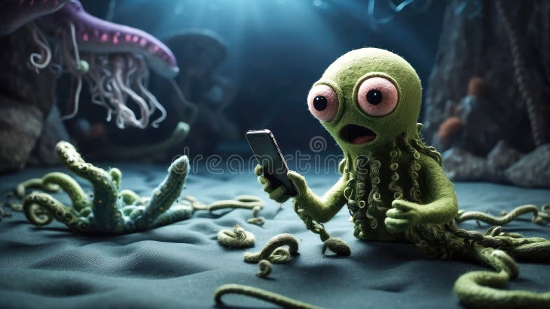 Portrait of Extraterrestrial Felt Puppet with Big Bulging Eyes and a ...