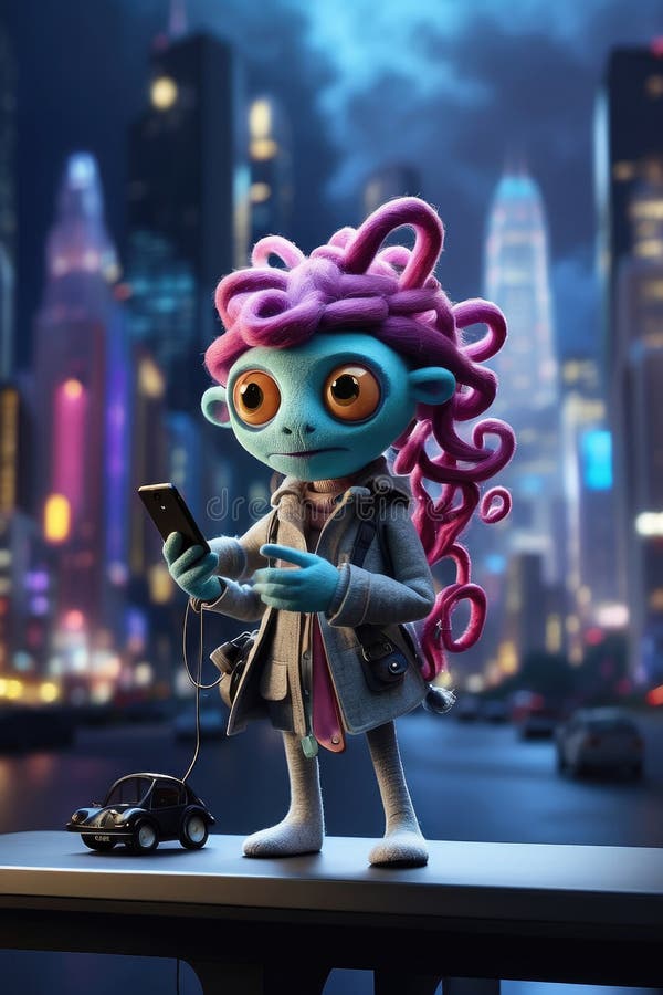 Portrait of Extraterrestrial Felt Puppet with Big Bulging Eyes and a ...