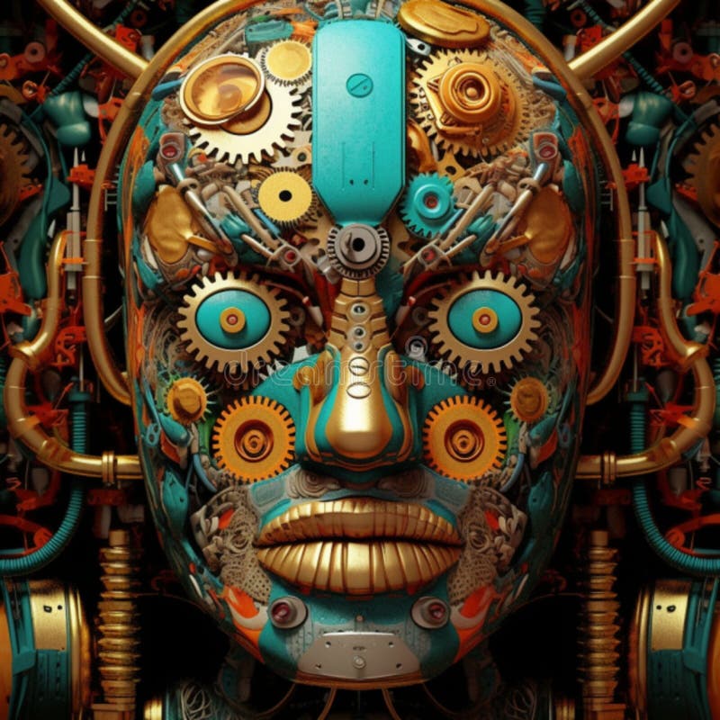 Portrait of a Face with Colorful Mechanical Gears, AI-generated. Stock ...