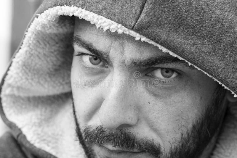 Portrait Face Man with Hood on Head Stock Image - Image of male ...