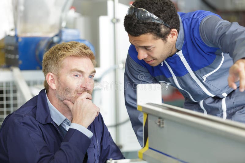 Portrait Factory Operators Talking Stock Image - Image of interior ...