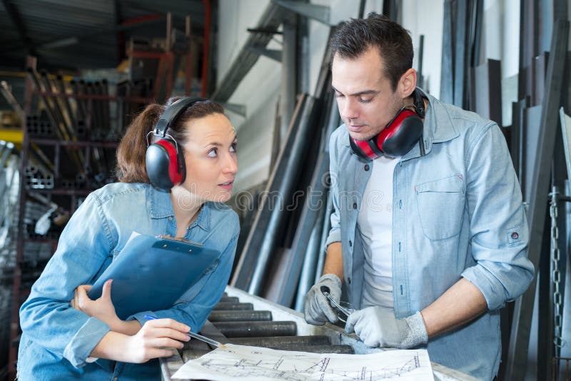 Portrait Factory Workers with Earmuffs Stock Image - Image of handyman ...